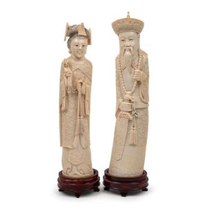 Pair of Chinese carved ivory ancestor statues, late Qing period - Ivory ...
