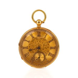 Antique English 18ct Gold Cased Pocket Watch, Engraved Dial - Watches ...