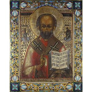 Enamel Saint Nicholas Ikon - Russian Silver - 23x18cm - Religious ...