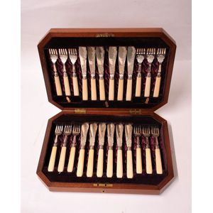 Victorian Silver Fish Service Canteen with Ivory Handles - Flatware ...
