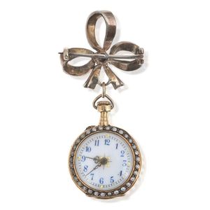 Enamel and Diamond Pocket Watch Brooch with Love Birds - Watches ...