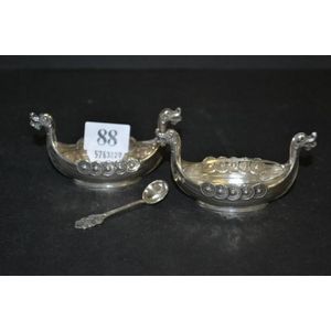 Sterling silver Viking ship salt set - Condiment & Cruet Sets - Silver