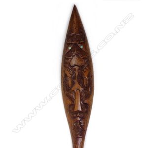 Maori Carved Waka Paddle with Tiki and Wheku Figures - New Zealand ...