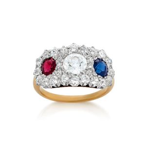 Ruby, Diamond & Sapphire Ring with Pave Diamonds - Rings - Jewellery
