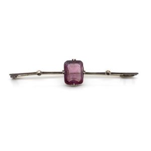 French Silver Bar Brooch with Amethyst Glass - Brooches - Jewellery