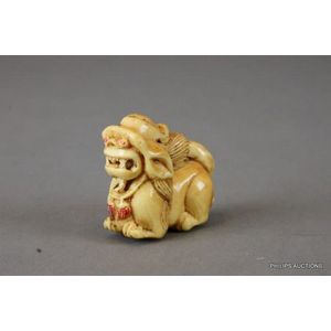 Taisho Ivory Foo Dog Netsuke - Ceramics - Japanese - Oriental
