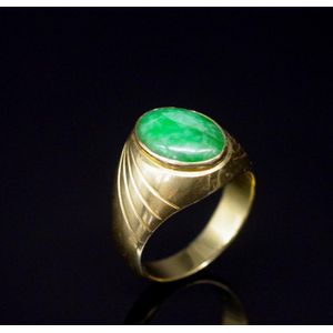 18ct Gold Jade Signet Ring - Vintage - Rings - Jewellery