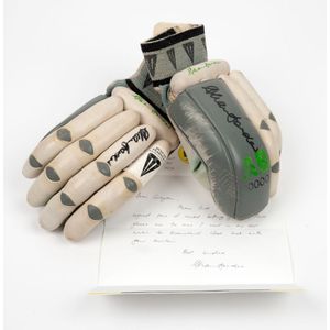 Allan Border Signed Match-Used Batting Gloves with Letter of ...