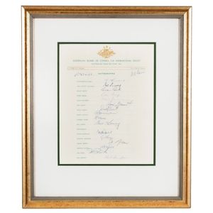 1961 Australian Test Team Official Signed Team Sheet and Frame ...