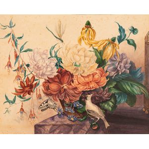 Dahlias and Wildlife - Watercolours, Other Works on Paper - Art