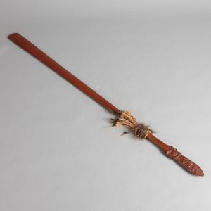 New Zealand Maori artefacts taiaha (fighting stick), kakauroa (staff ...