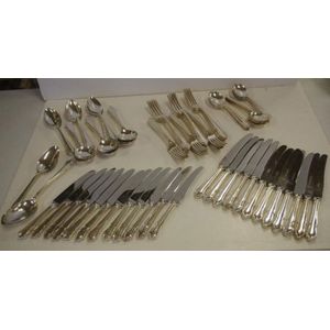 12-Person Silver Plated Cutlery Set with Serving Spoons - Flatware ...