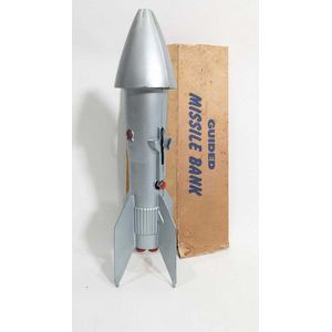 1958 Mechanical Die Cast Guided Missile Coin Bank with Box - Money ...