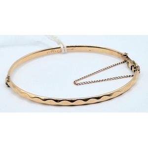 Textured 9ct Gold Hinged Bangle with Safety Chain, 11.3g - Bracelets ...