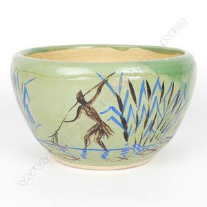 Maori Fishing Pottery Bowl