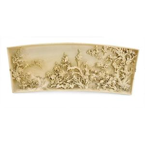 Intricately Carved Ivory Plaque with Garden Motif - Ivory - Oriental