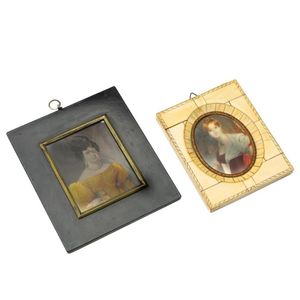 19th Century Miniature Lady Portraits in Ivory Frame, Height 17cm ...
