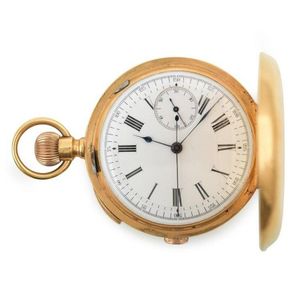 18ct Gold Swiss Chronograph Pocket Watch, Enamelled Dial - Watches ...