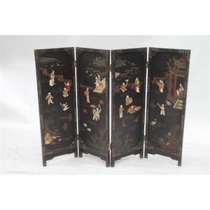 Chinese Pavilion Garden Four Panel Screen - Furniture - Oriental