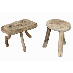 Rustic Timber Stools with Tree Branch Legs, Set of Two - Seating ...