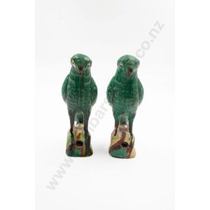 Pair of Sanci Green Glazed Pottery Parrots from China - Ceramics ...