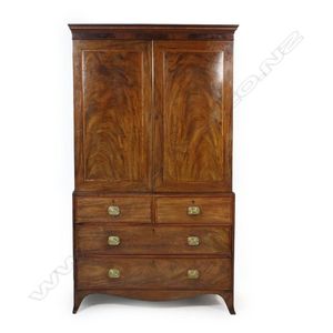Early Victorian Mahogany Linen Press with Cupboard Doors and Drawers ...