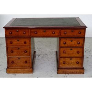 Antique Oak Pedestal Desk: 3-Part, Leather Insert, 122x84cm, 75cm High ...