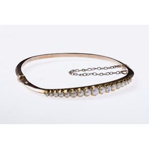 Edwardian Gold and Seed Pearl Bangle - Bracelets/Bangles - Jewellery