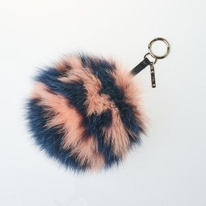 Striped Fox Fur Pompom Keychain with Silver Clasp - Fendi - Zother ...