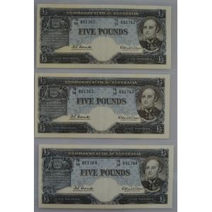 Consecutive $15 Australian Five Pound Notes R50 - Coins - Numismatics ...