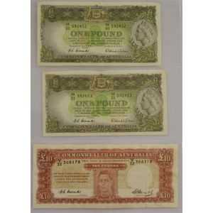 Australian Currency Notes: 10 Pound and 2 One Pound - Coins ...