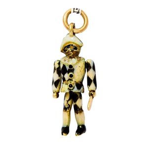 Enamel Venetian Jester Charm in 15ct Gold, 3g Weight - Zother - Jewellery