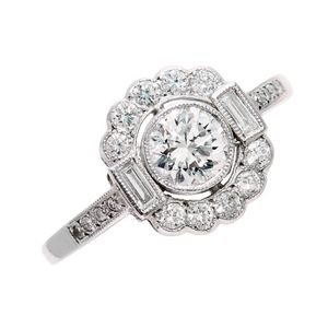 Millegrain Diamond Cluster Ring in Platinum, 0.50ct, Size M - Rings ...