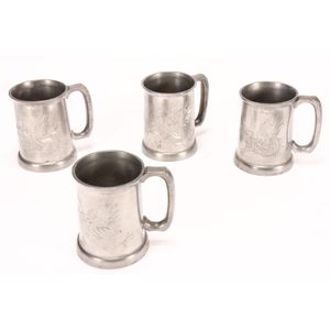 Pewter tankards with dragon design and glass bases (Set of 4) - Pewter ...