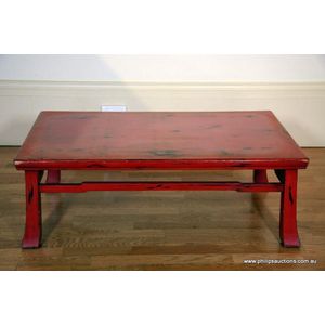 Red Lacquered Chinese Kang Table - Furniture - Oriental