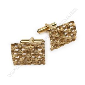 Vintage 14ct Yellow Gold Designer Woven Rectangular Cufflinks (13.58gm ...