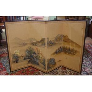 Mountain Landscape Chinese Screen with Brass Fittings - Furniture ...