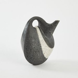 Crackle Cream: Abstract Raku Vessel with Matt Black Glaze - New Zealand ...