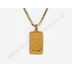 Faceted Rail Link Necklace with 5g Fine Gold Bar Pendant - Pendants ...