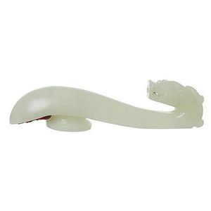 Dragon Head White Jade Buckle Hook with Seal - Jade - Oriental