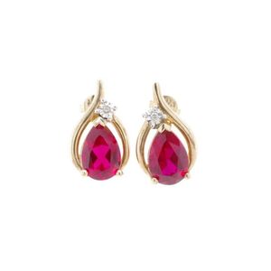 9ct Yellow Gold Synthetic Ruby Earrings: Size 169mm, Weight 2g ...