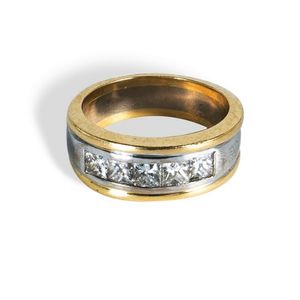 Handmade Two-Tone Gold Ring with 1ct Princess Cut Diamonds - Rings ...
