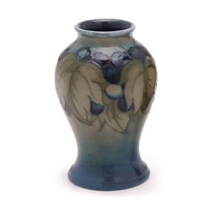 Blue Moorcroft Vase with Green Leaves and Berries, 10cm - Moorcroft ...