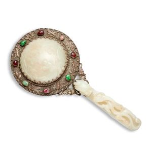 Qing Dynasty Jade Hand Mirror with Silver-Plated Gem Accents - Jade ...