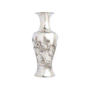 Chinese Export Silver Vase with Birds and Floral Relief Decoration ...
