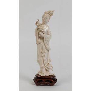Chinese Ivory Lady Statue on Carved Wooden Base, 19th/20th Century ...
