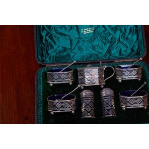 Blue Glass Condiment Set by E S Barnsley & Co - Condiment & Cruet Sets ...