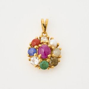 14ct Gold Multi-Stone Pendant with Ruby, Sapphire, and Diamond ...