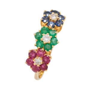 18ct Gold Triple Cluster Gemstone Ring with Diamonds and Sapphires ...