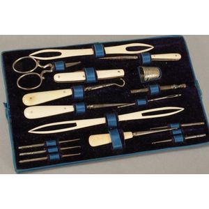 19th Century Velvet Tray with Ivory and Steel Crochet Tools - Sewing ...